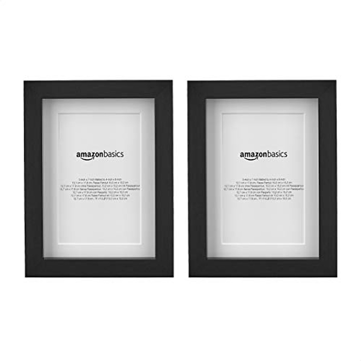 Amazon Basics 5" x 7" Rectangular Photo Picture Frame or 4" x 6" with Mat, 2-Pack, Black