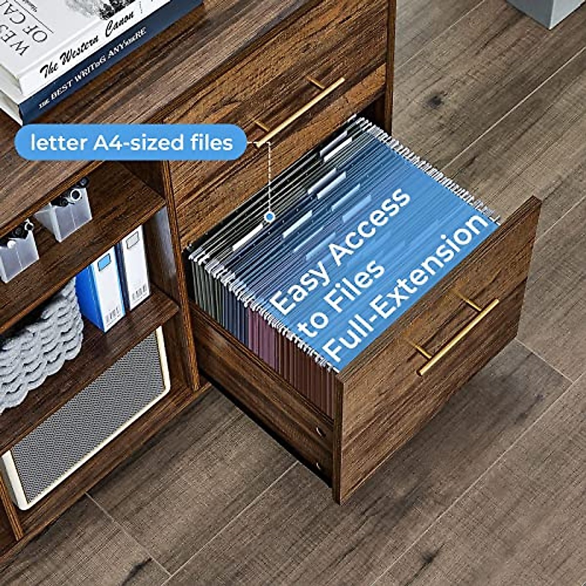 GreenForest File Cabinet for Home Office with Drawer 40 inch Mobile Filing Cabinets Printer Stand with Open Storage Shelves, Walnut