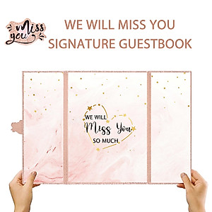 DARUNAXY Rose Gold Farewell Party Decorations for Women, We Will Miss You Very Much Alternative Signature Guest Book Going Away Gifts Signing Card Board for Retirement Graduation Party Supplies