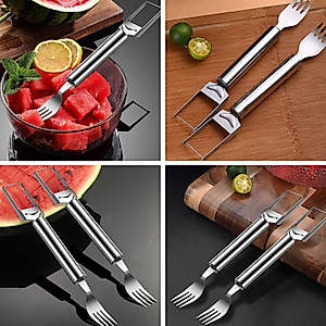 2-in-1 Stainless Steel Fruit Cutter,2024 New Upgrade Watermelon Slicer,Watermelon Cutter,Dual Head Fruit Forks Slicer Knife, Watermelon Fork Slicer Cutter Slicer Tool for Home, Kitchen, Camping(2PCS)