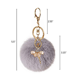 CIEOVO 18 Pieces Pom Poms Keychains Fluffy Pompoms Keyring With Dancing Girl Keychain for Girls Bag Craft