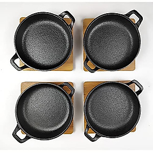 HAWOK Cast Iron Mini Serving Bowl Dia.5.6 inch with Bamboo Tray