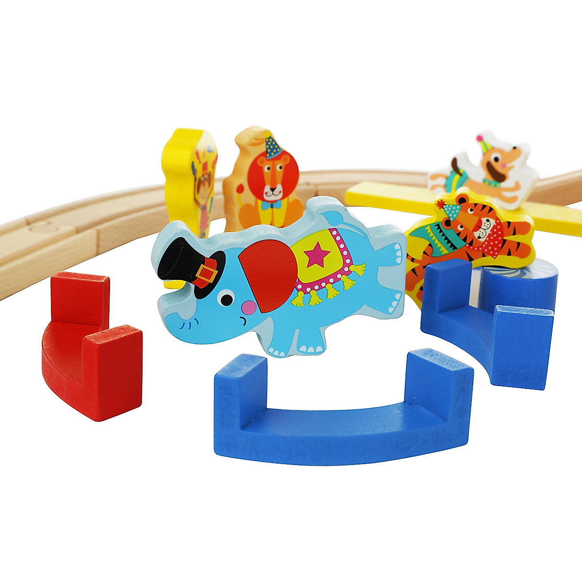 Wooden Train Set Toy Magnetic Trains Cars & Accessories for Toddlers & Kids 3+ Circus Train Set
