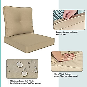 MOOLINCO 3 Pieces Swivel Rocking Chairs Set, Patio Furniture Set, with 2 Wicker Chairs, a Coffee Table and 2 Cushions, Indoor and Outdoor Universal Wicker Rocker (Khaki)