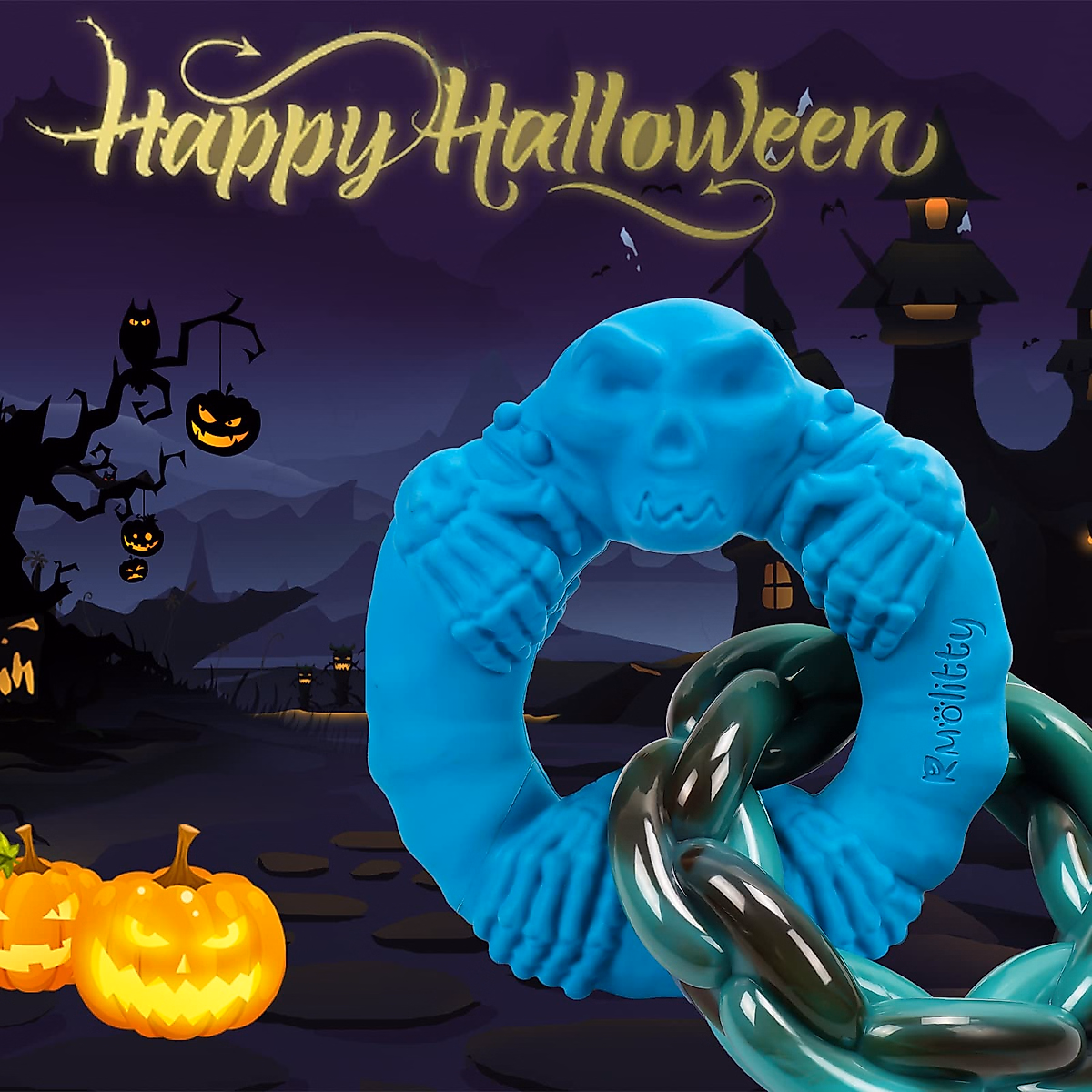 Rmolitty Dog Toys for Aggressive Chewers Large Medium Breed Dogs, Indestructible Interactive Tough Non-Toxic Natural Rubber & Nylon Tough Teething Double-Ring Chew Toys