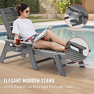 VEVOR Chaise Lounge Chair, 450 lbs Weight Capacity, Adjustable Patio Lounge Chair for Outdoor with 6 Positions Backrest, HDPE Lounge Chair with Cup Holder for Pool Poolside Deck Backyard Lawn, Gray
