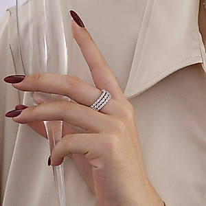 DIAMONBLISS Cubic Zirconia Clear 4.24 Carats 3 Band Ring Set, Rhodium Plated Sterling Silver (9)