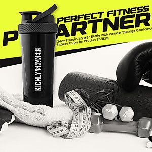 KICHLY Shaker Bottle 1 Pack - 24 Ounce Plastic Protein Shaker Bottle for Pre & Post workout with Twist & Lock Protein Box Storage (Black)