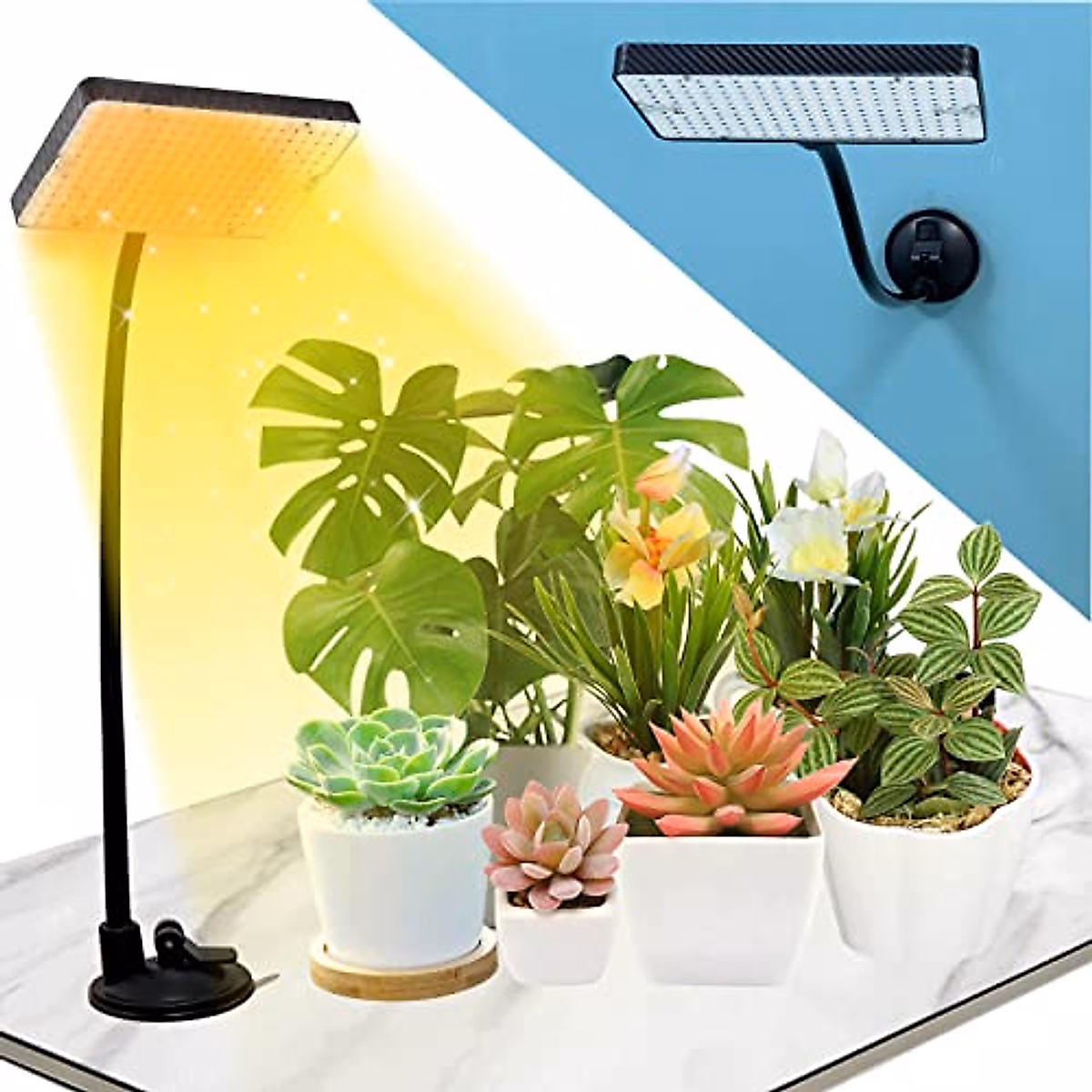 Grow Lights for Indoor Plants, FECiDA Suction Cup Grow Light, 200W UV-IR Full Spectrum LED Plant Growing Lamp for Houseplant, On/Off Switch, Daisy Chain Function