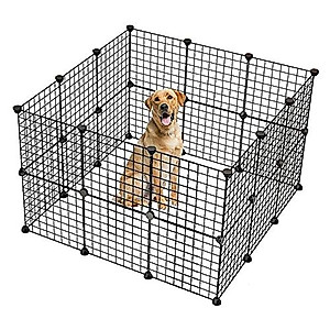 Pet Playpen, Small Animal Cage Indoor Portable Metal Wire Yard Fence for Small Animals, Guinea Pigs, Rabbits Kennel Crate Fence Tent Black 24pcs (and 8pcs for Free)