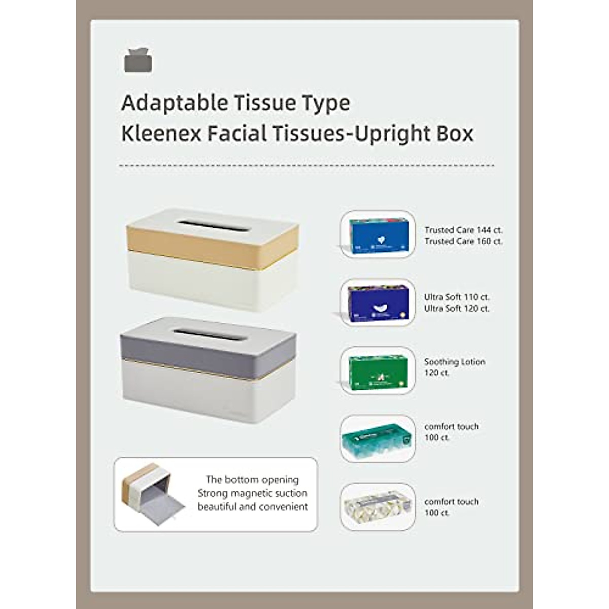 Tissue Box Holder Cover Rectangular, Modern PU Leather Decorative Tissue Holders Organizer-Apricot Cream