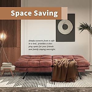 IULULU Brown Memory Foam Futon Couch Bed, Modern Folding Sleeper Sofa with Quick Adjustable Armrest and Backrest for Studio Apartment, Dorm, Living, Guest Room, Home Office