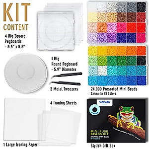 24,000 Mini Fuse Beads kit 2.6mm, 48 Colors 5 Pegboards 2 Tweezers Mini Perler Beads Kit Compatible Hama Beads Melty Mini Beads Melting Beads Iron Beads Craft Beads Bulk Beados kit Storage