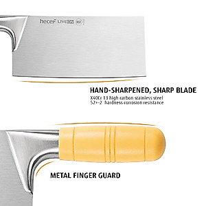 hecef Cleaver Knife 8.2 Inch, Chinese Chef Knife, German Stainless Steel Slicer Cleaver, Vegetable Meat Cutting Knife for Home & Restaurant, Yellow, NSF Certified