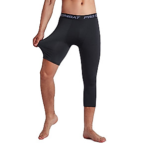 Jonscart Men?s 3/4 One Leg Compression Capri Tights Pants Athletic Base Layer Underwear (Black-R,S)