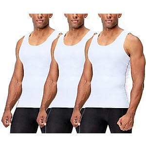 DEVOPS 3 Pack Men's Muscle Dry Fit Compression Tank Top (Large, White/White/White)