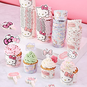 CHEFMADE 100 Pack Baking Cups Liner, 2 Oz Hello Kitty Cupcake Liners with 200Pack Mini Card, Cupcake Paper Cups for Muffins Desserts, Bake Sales, Wedding Table Decor, Baby Showers, Party Treats