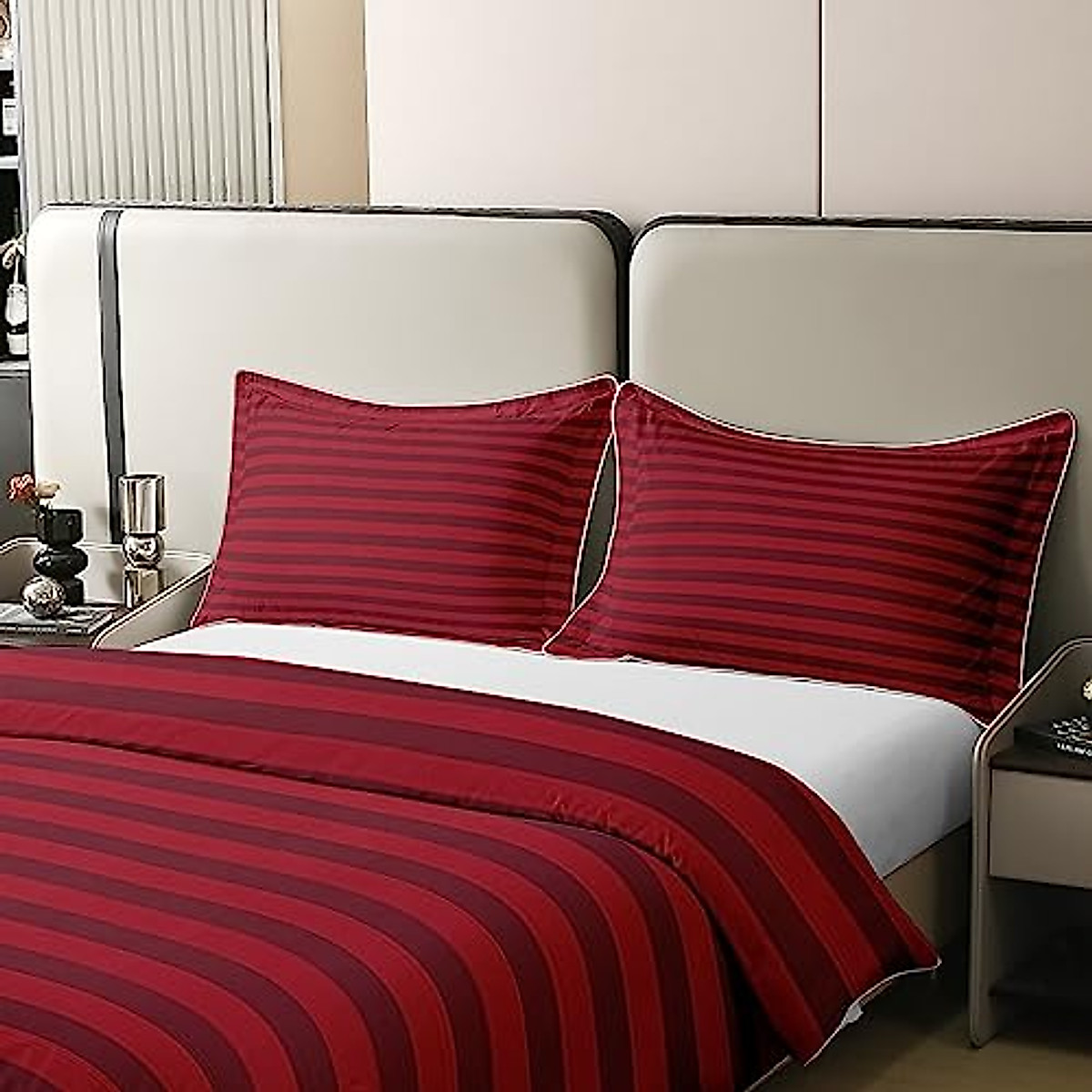 100% Natural Cotton Red Striped Duvet Cover Full Size Kids Girls Women Stripe Bedding Set Ticking Stripes Farmhouse Quilt Cover Geometric Lines Horizontal Stripes Room Decor Comforter Cover