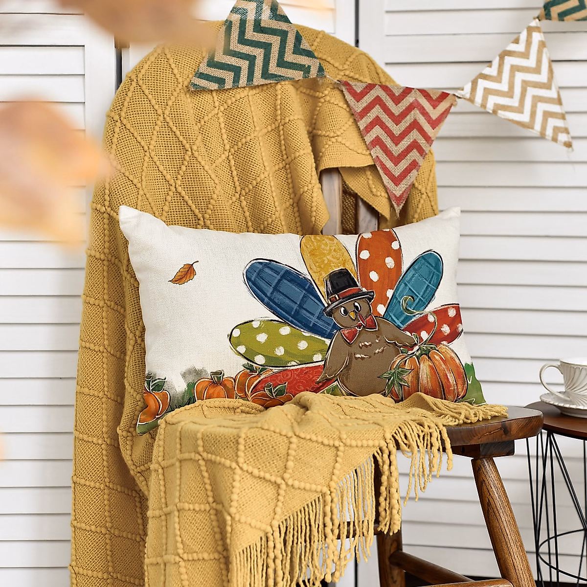 AVOIN colorlife Thanksgiving Turkey Pumpkin Throw Pillow Cover, 12 x 20 Inch Thanksgiving Fall Cushion Case for Sofa Couch