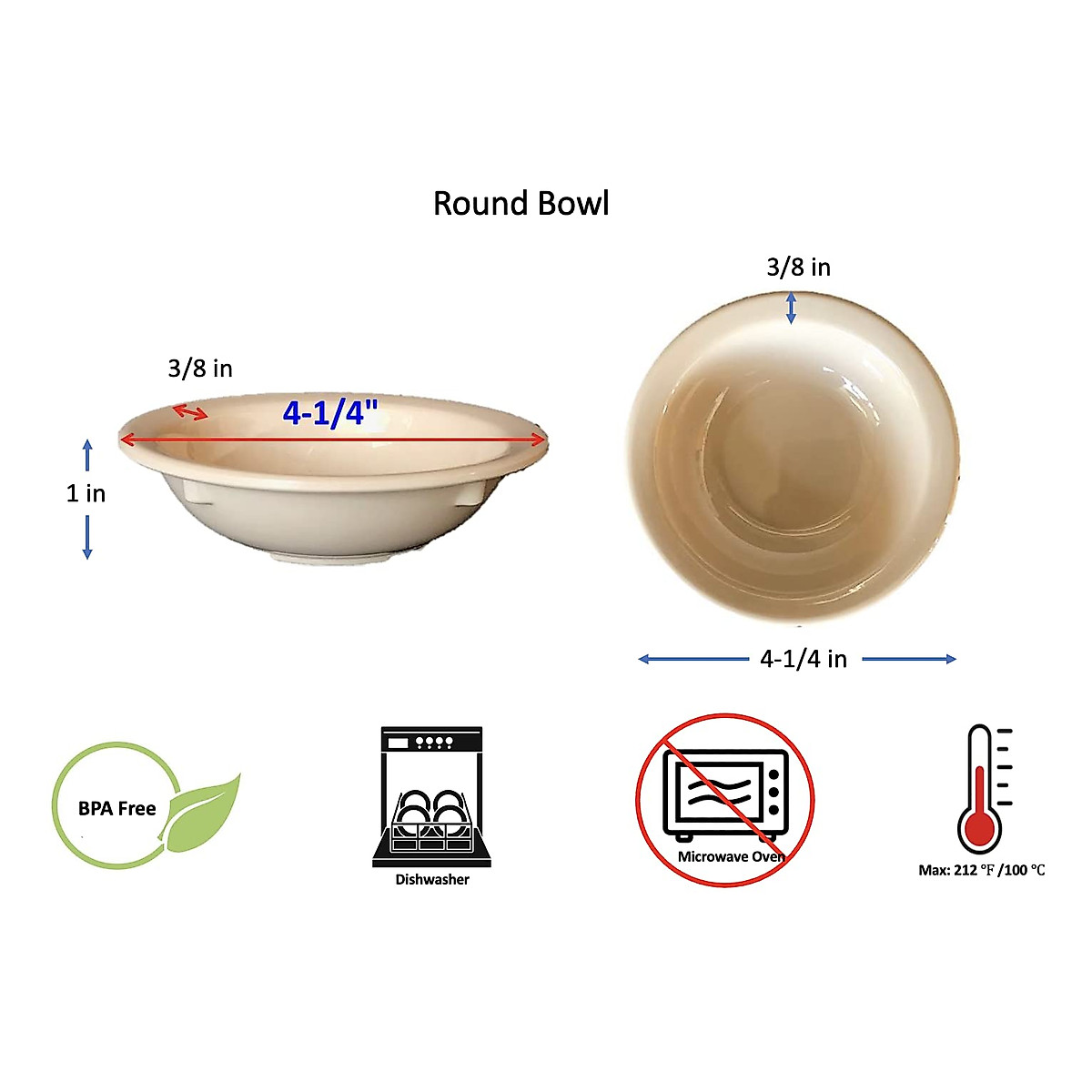 Z-Moments Western Melamine Fruit Bowl Monkey Bowl 3.5-Ounce, 4-1/4" dia. White or Tan NSF (96, Tan)