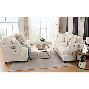 KKL Deep Seat Sofa 89 Inch with Throw Pillow, Modern Sofa, Couches for Living Room, Comfy Sofa, Sleeper Couch, Bouclé, Offwhite