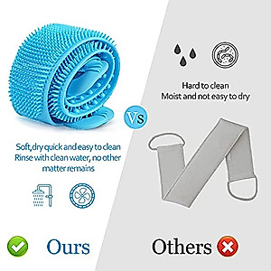 Inmorven Back Scrubber for Shower,30inches and 35½ inches Two Size for Choosing Silicone Exfoliating Bath Body Brush with Handle for Men and Women. (Blue)