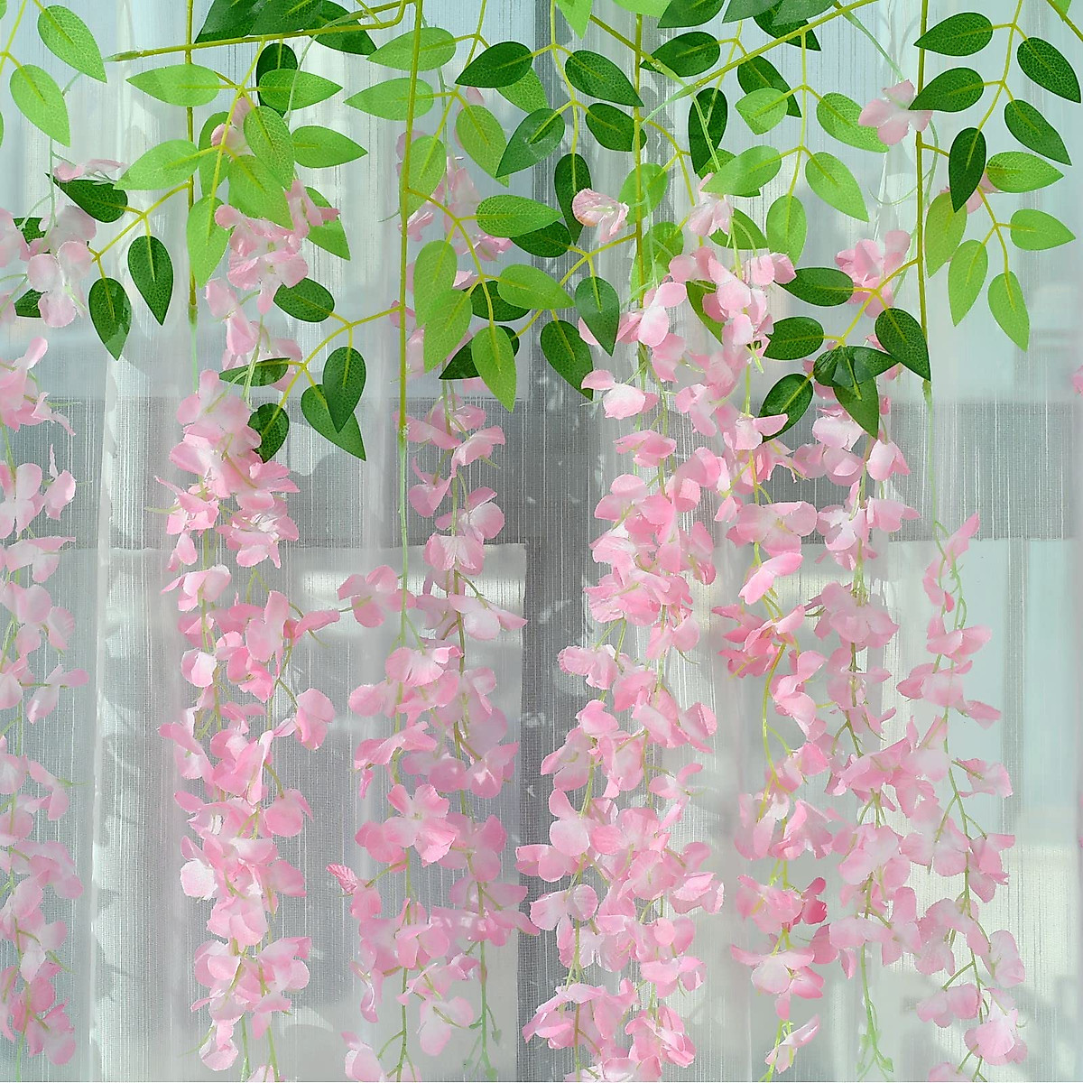 Mandy's 12pack Pink Fake Flowers Artificial Silk Wisteria Vine Ratta Hanging Fake Plants 43” for Home Party Wedding Decorations