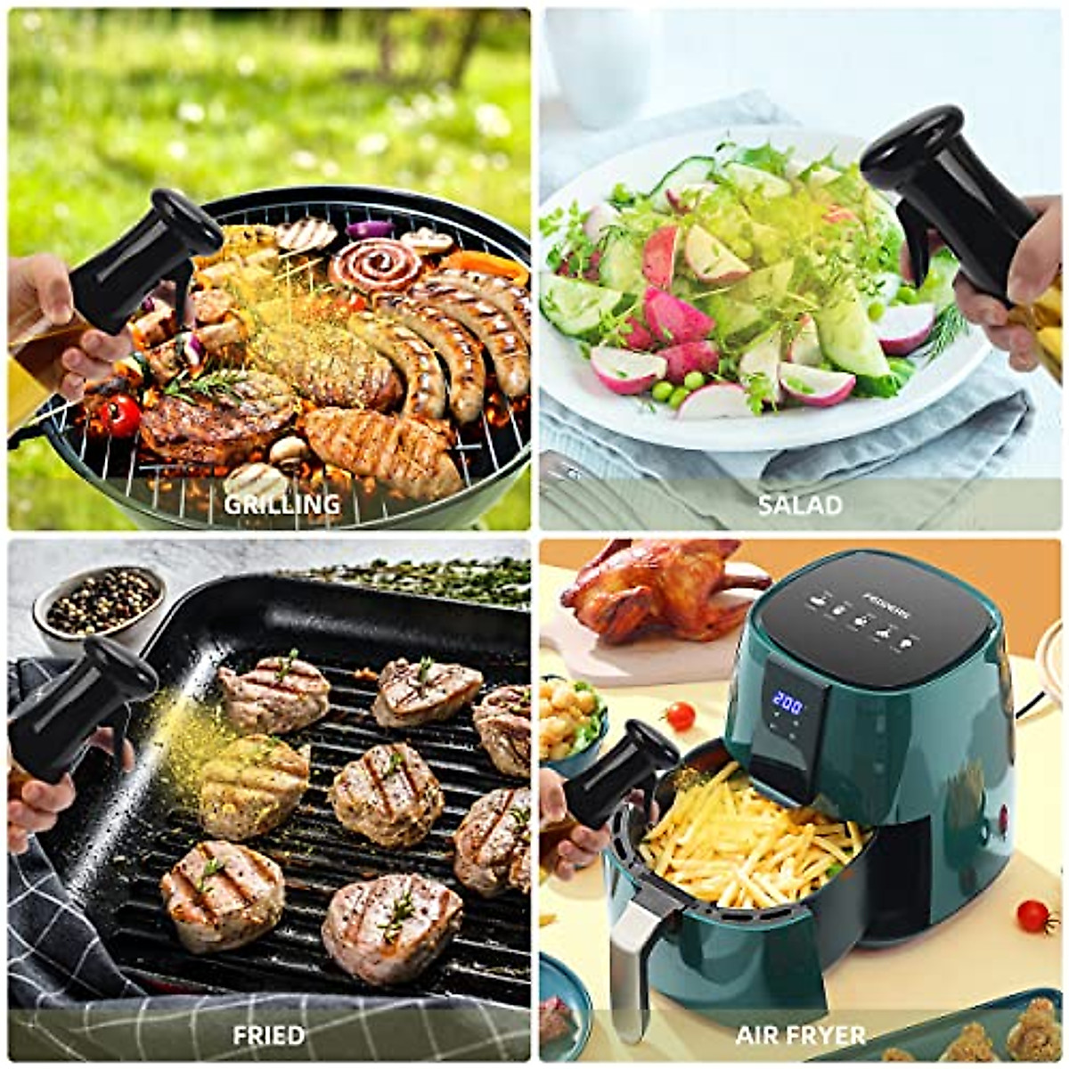 WERTIOO Olive Oil Sprayer for Cooking 4 Pack, 7.4oz/210ml Glass Olive Oil Spray Bottle Refillable Kitchen Accessories Oil Mister for Air Fryer, Salad, Baking, BBQ