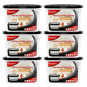 Vacplus Moisture Absorber with Activated Charcoal, 6-PACK Closet Dehumidifier Odor Eliminator Attracts Excess Moisture from Bathroom, Closet & Kitchen, Unscented Dehumidifier for Closet