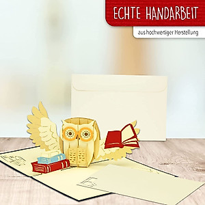 LINPOPUP®, LIN17529, Pop Up Card - 3D Folding Card for Passed Exam, Graduation, Bachelor Master, Greetings Card, Voucher Book, with Owl Books, N283