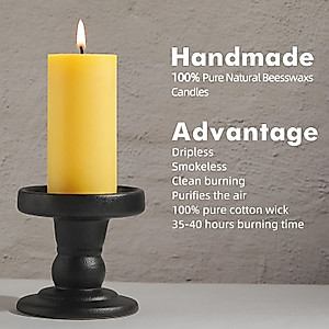 3 Packs Natural Beeswax Pillar Candles, 100% Pure Beeswax Candles with 35 Hours Burn Time, Smokeless & Dripless Bees Wax Candles for Home Decor, Prayer, Christmas Party(2x4 inch)