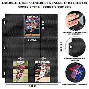 900 Pockets Trading Baseball Card Sleeves Binder, 50 Pages Double-Sided Protector Sports Card Binder Fit for MTG YU-GI-OH Cards, Football Cards, Game Cards, Standard Sized Cards for 3-Ring Binder