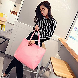Capacity Solid Messenger High Women Bags Handbag Satchel Shoulder Zippered Tote (Pink, One Size)
