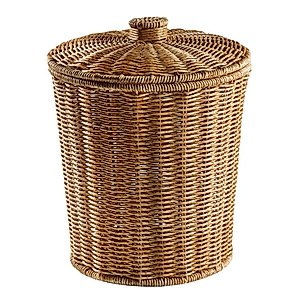 KVSERT Woven Basket Trash Can Round Rattan Waste Basket with Lid Planter Woven Storage Baskets Wicker Wastebasket Garbage Bin