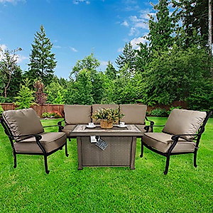 Summerville Propane Gas Fire Fit, 42 inch Outdoor Fire Pits Smokeless 50,000 BTU Auto-Ignition Fire Table with Lava Stone for Patio,Garden,Backyard, Grey Brush