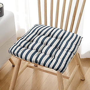 Cotton Chair Cushion Blue White Striped Seat Chair Pads Soft Sofa Filled Pillow 15.7" x 15.7" 2 Pack