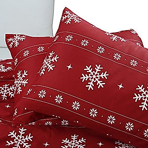 Vaulia Soft Duvet Cover Set King Size, Microfiber Snowflake Pattern Design for Christmas New Year Holidays, Red Color 3 Piece Set (1 Duvet Cover 2 Pillow Shams)