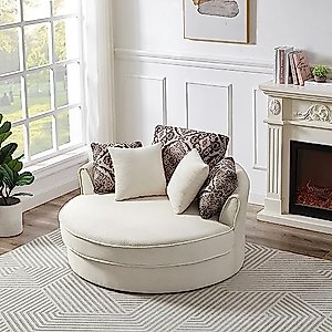 TARTOP Accent Barrel 5 Movable Pillow 360 Degree Swivel Round Sofa Chair for Living Room,Bedroom, Hotel,Beige
