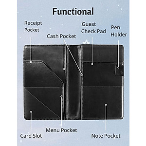 Glitter Black Server Book for Waitress Book Server Wallet Waiter Book Cute Bling Waitstaff Organizer Fit Waitress Apron (Glitter Black)