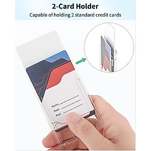Pawfly 5 Pack Vertical 2-Card Badge Holder with Thumb Slot Hard Transparent PC Case Protector for Office School IDs Credit Cards Driver’s Licenses and Passes