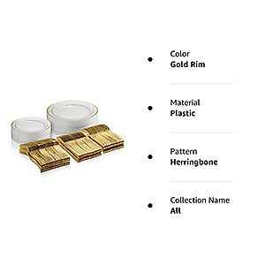 125 Piece Gold Dinnerware Party Set - 50 Gold Rim Plastic Plates, 25 Dinner 25 Dessert Plates, 75 Gold Silverware, 25 Knives, 25 Forks, 25 Spoons - 25 Guest Disposable Set for Wedding Birthday Parties