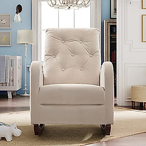 Rocking Chair Nursery, Indoor Lounge Chair, Comfortable Accent Chair, Nursery Glider Recliner,Modern Rocker Glider Chair with High Back Cushion, Pocketfor for Baby Kids Living Room (Beige)