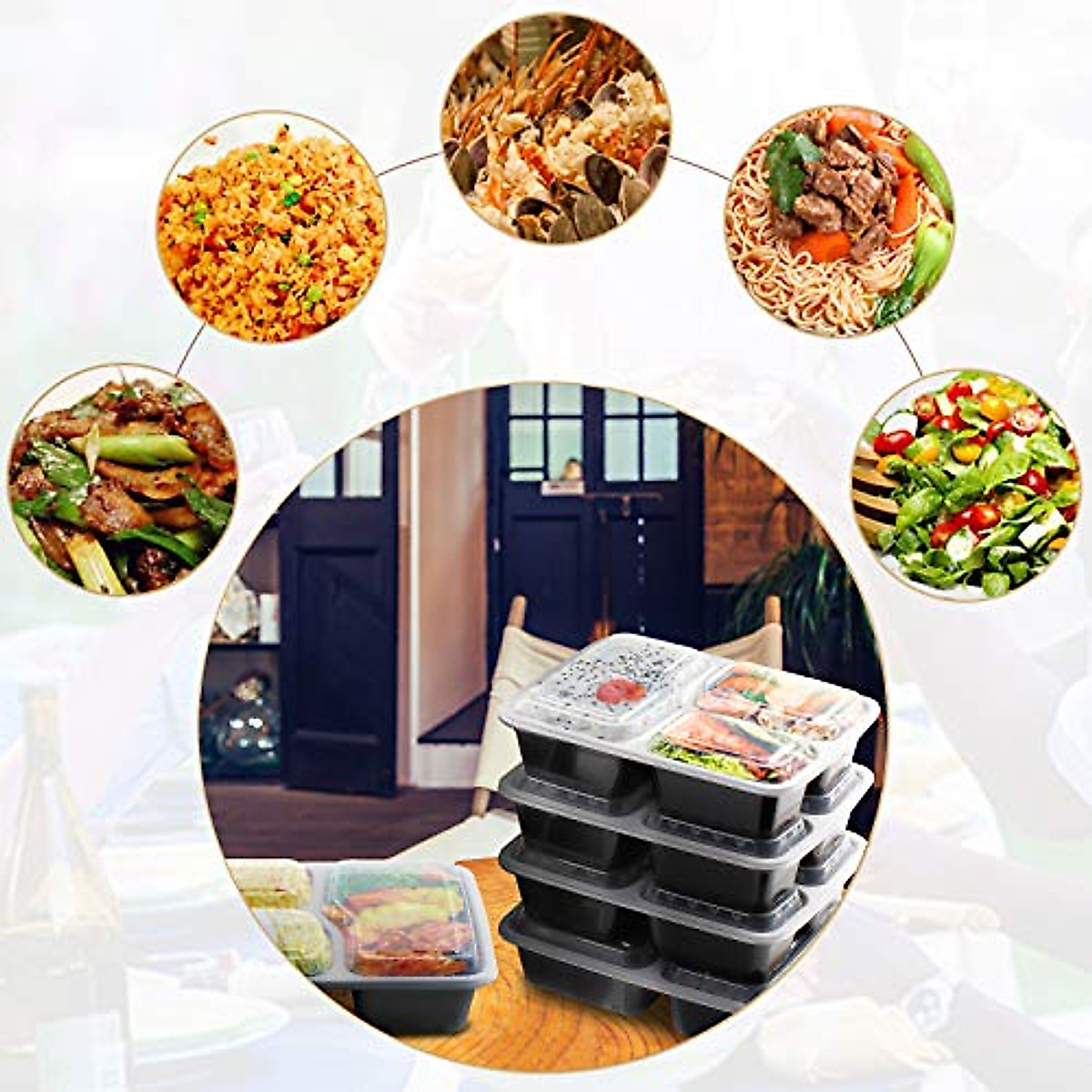 Pinshion 20 Pack Meal Prep Containers 3 Compartment Bento Box 1050ML/ 36 OZ Microwavable Food Containers with lids, Food Storage Containers, Durable Plastic Reusable Food Storage Containers