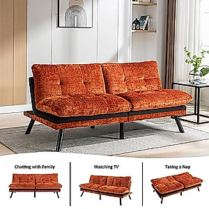 Anwick Futon Sofa Bed Convertible Futon Sleeper Couch, 71" Sleeper Sofa Bed with Adjustable Backrest, Modern Loveseat Couch for Compact Living Room, Apartment, Office (Orange)