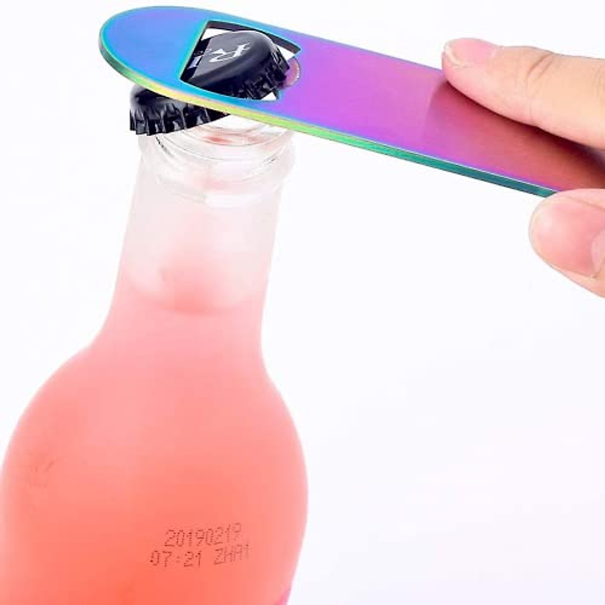Beer Bottle Opener, 7" Heavy Duty Stainless Steel Flat Bottle Opener Bar Blade, Simple and Effective Beer Openers for Bartenders (Rainbow)
