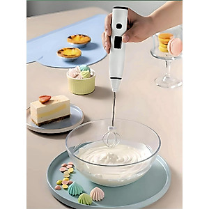 Electric Rechargeable Drink Mixer for Matcha Greens Protein Hot Chocolate drinks | Egg Beater for Baking | 3 Speed Immersion Blender (White)