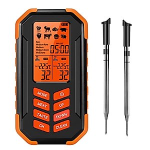 Wireless Meat Thermometer with 3 Probes for Grilling Smoking Oven Safe Wireless Barbecue Thermometer Double Needle Barbecue for Outdoor Barbecue Cooking Thermometer Storage and Charging
