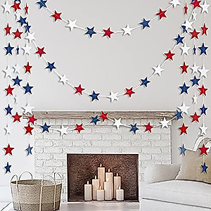 JREAMTD 10 Pack Patriotic Star Banners 4th of July Streamers Garland Decorations - 65Ft/180 Red Blue White Glitter Paper Star Banner Decor Independence Day Memorial Day BBQ Holiday Party Supplies