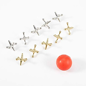 Biubee 3 Sets Retro Metal Jacks and Ball Game- 30 Pcs Gold and Silver Toned Jacks with 3 Red Rubber Bouncy Balls, Classic Game of Jacks for Party Favor, Game Prizes, Kids and Adult of All Ages