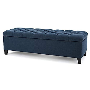 Christopher Knight Home Ottilie Fabric Storage Ottoman, Dark Blue & Mission Fabric Storage Ottoman, Light Grey